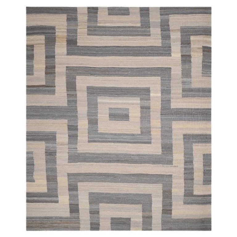 Contemporary Kilim Geometric Grey Design For Sale at 1stDibs