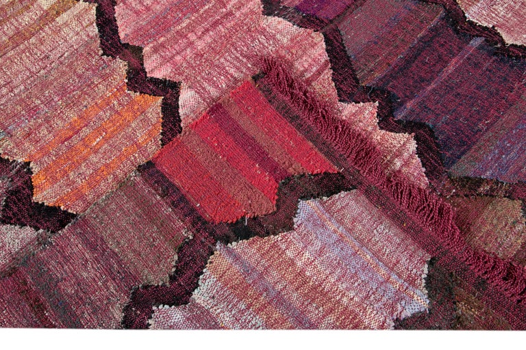 Contemporary Kilim Handmade Multicolor Geometric Wool Rug For Sale at ...