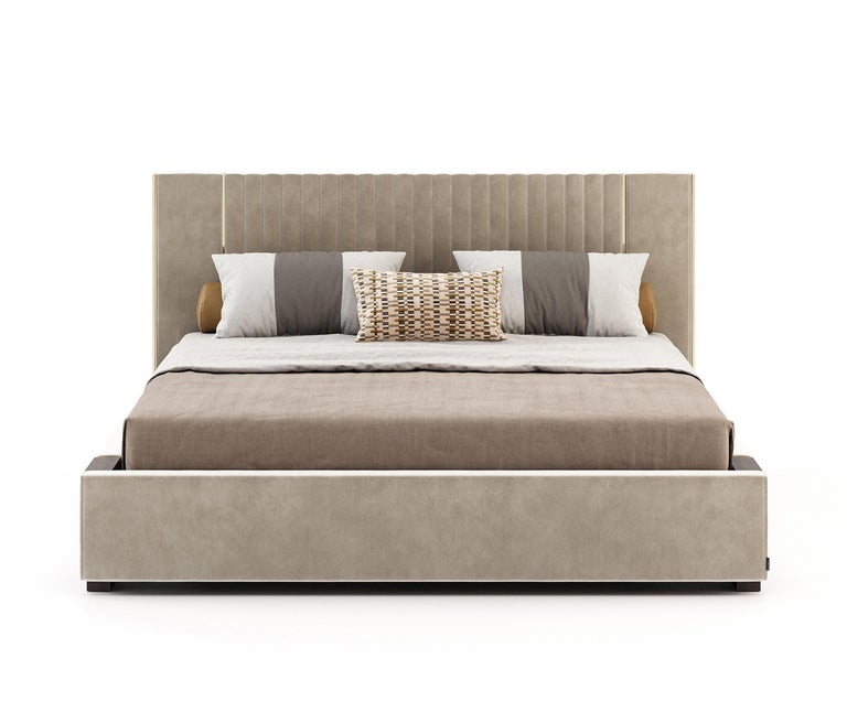 American King Size Bed in Custom Velvet Upholstery with Wood and Metal ...