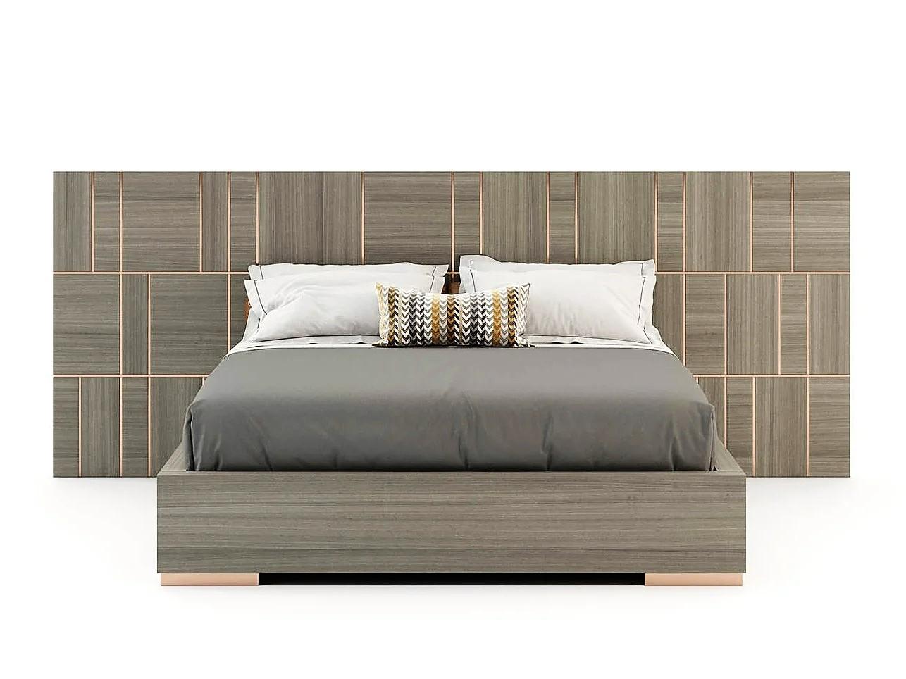 American King Bed with Oversized Headboard in Wood Veneer and Metal For ...
