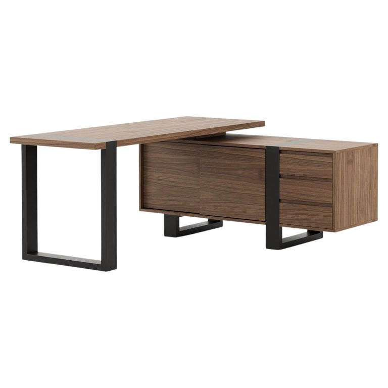 Custom L-Shape Desk in Matte Wood and Metal For Sale at 1stDibs