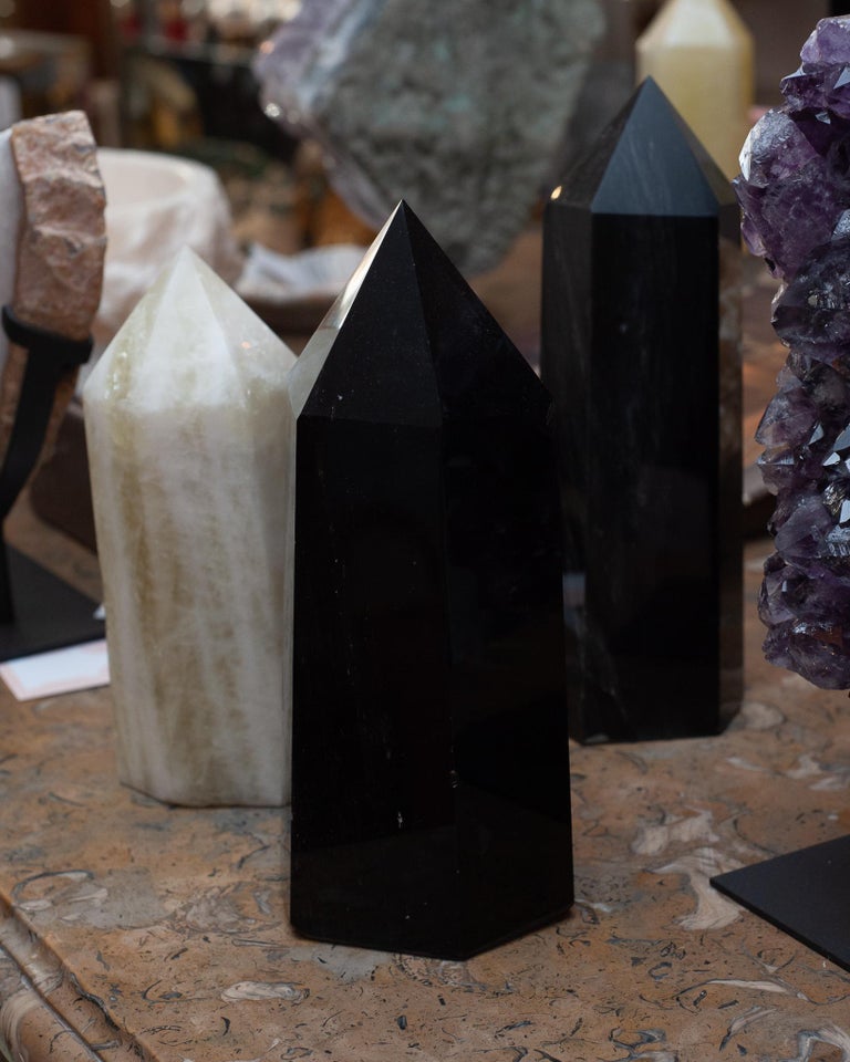 Contemporary Large Black Obsidian Obelisk / Crystal Point For Sale at ...