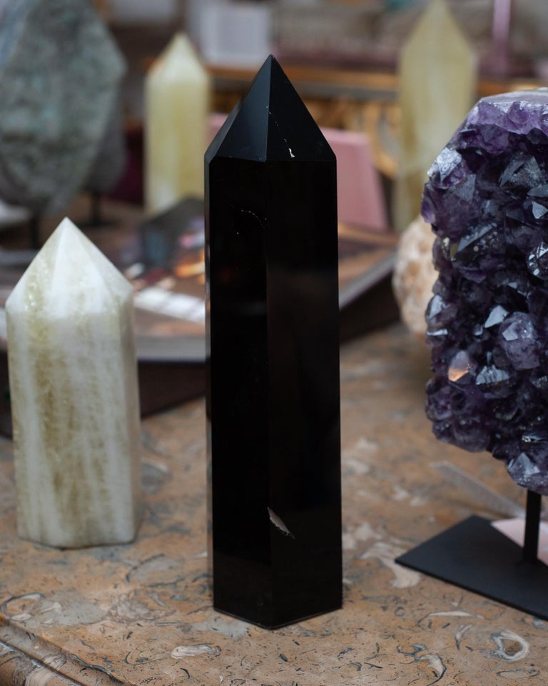 Contemporary Large Black Obsidian Obelisk / Crystal Point For Sale at ...