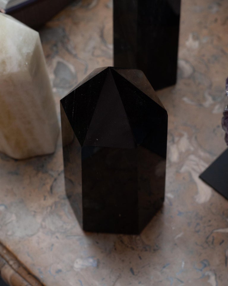 Contemporary Large Black Obsidian Obelisk / Crystal Point For Sale at ...