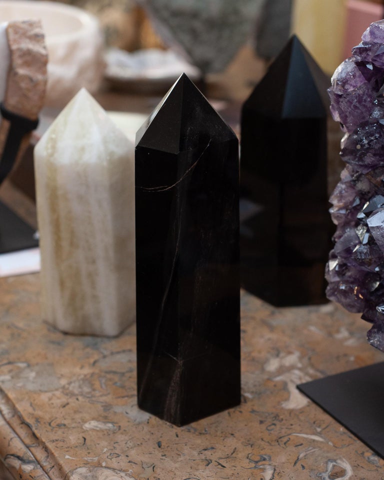 Contemporary Large Black Obsidian Obelisk / Crystal Point For Sale at ...