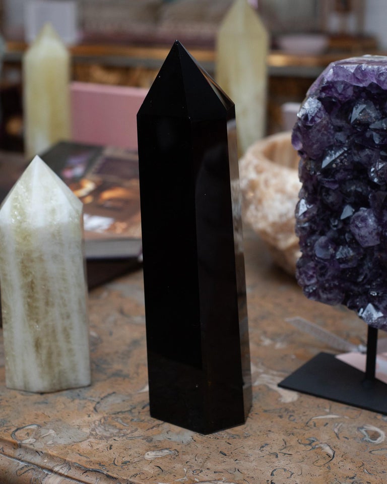 Contemporary Large Black Obsidian Obelisk / Crystal Point For Sale at ...