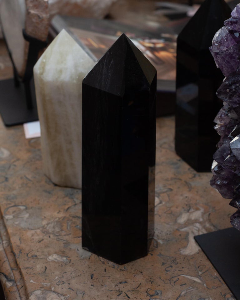 Contemporary Large Black Obsidian Obelisk / Crystal Point For Sale at ...