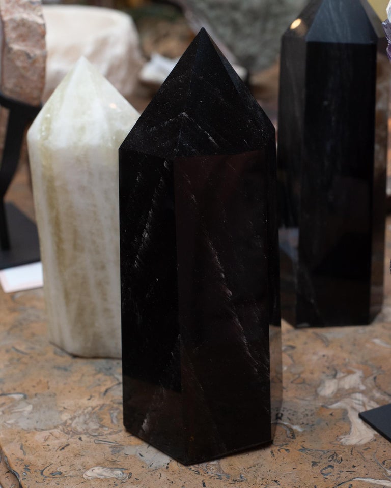 Contemporary Large Black Obsidian Obelisk / Crystal Point For Sale at ...