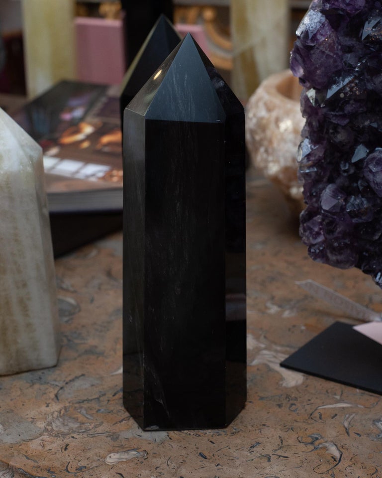 Contemporary Large Black Obsidian Obelisk / Crystal Point For Sale at ...