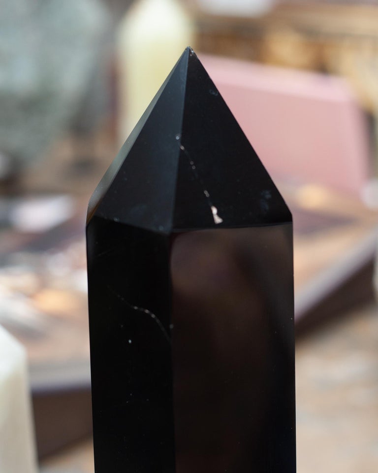 Contemporary Large Black Obsidian Obelisk / Crystal Point For Sale at ...