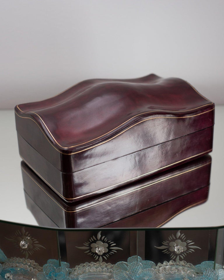 Contemporary Large Burgundy Leather Box with Red Velvet Lining at 1stDibs
