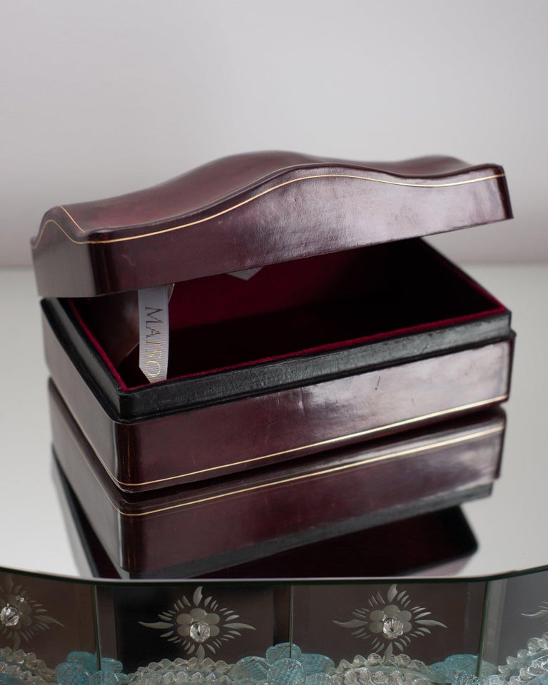 Contemporary Large Burgundy Leather Box with Red Velvet Lining at 1stDibs