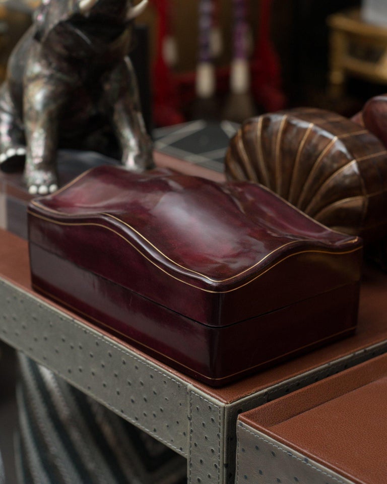 Contemporary Large Burgundy Leather Box with Red Velvet Lining at 1stDibs