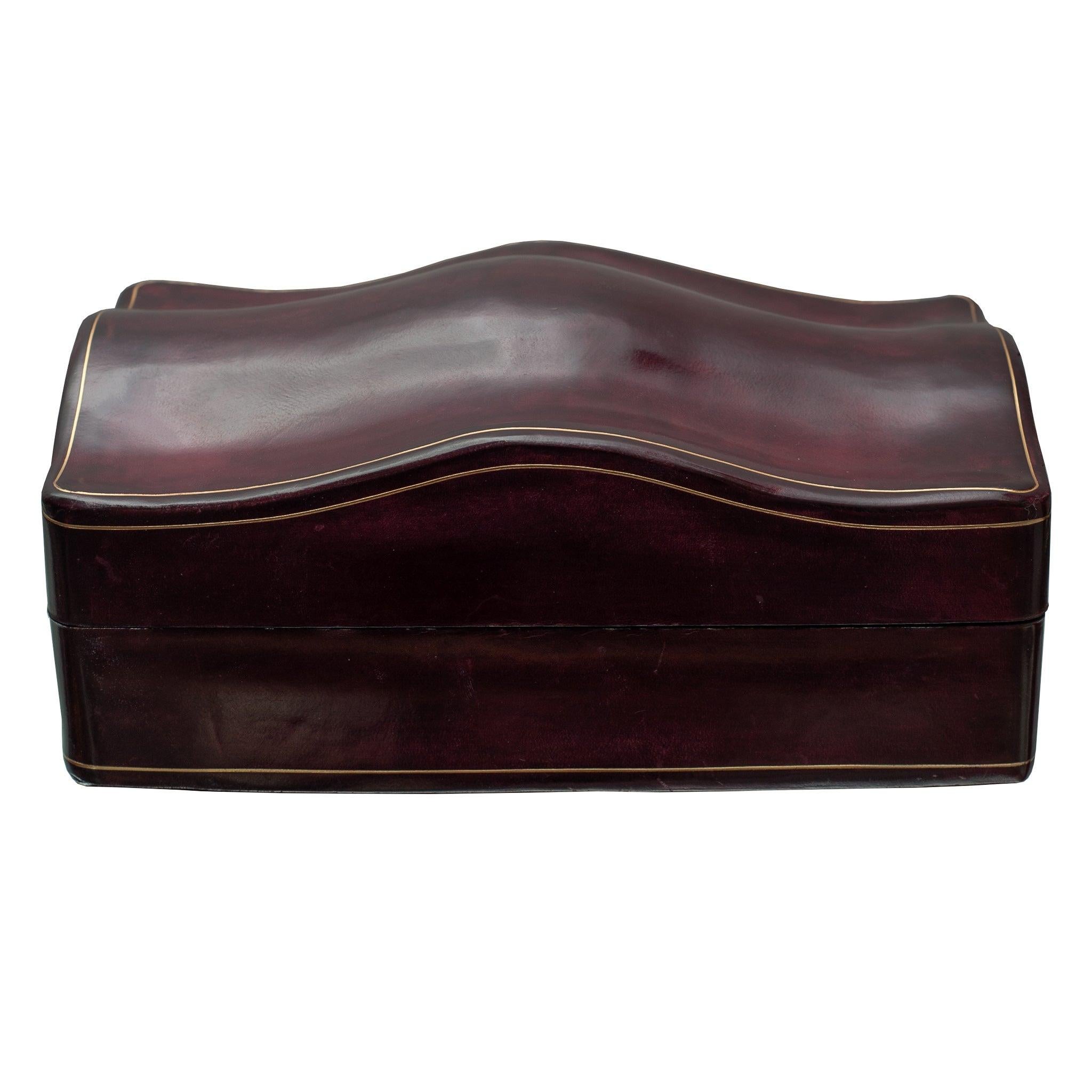 Contemporary Large Burgundy Leather Box with Red Velvet Lining at 1stDibs