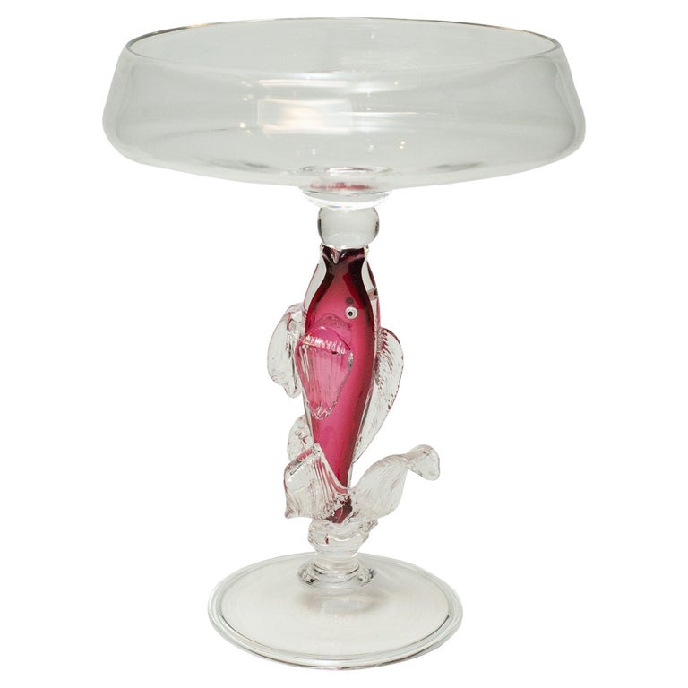 Contemporary Large Pink Blown Glass Fish Platter / Footed Bowl For Sale ...
