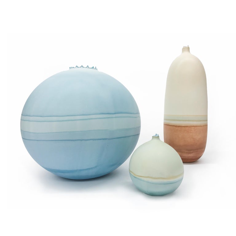 Contemporary Large Round Blue Landscape Vase by Elyse Graham For Sale ...