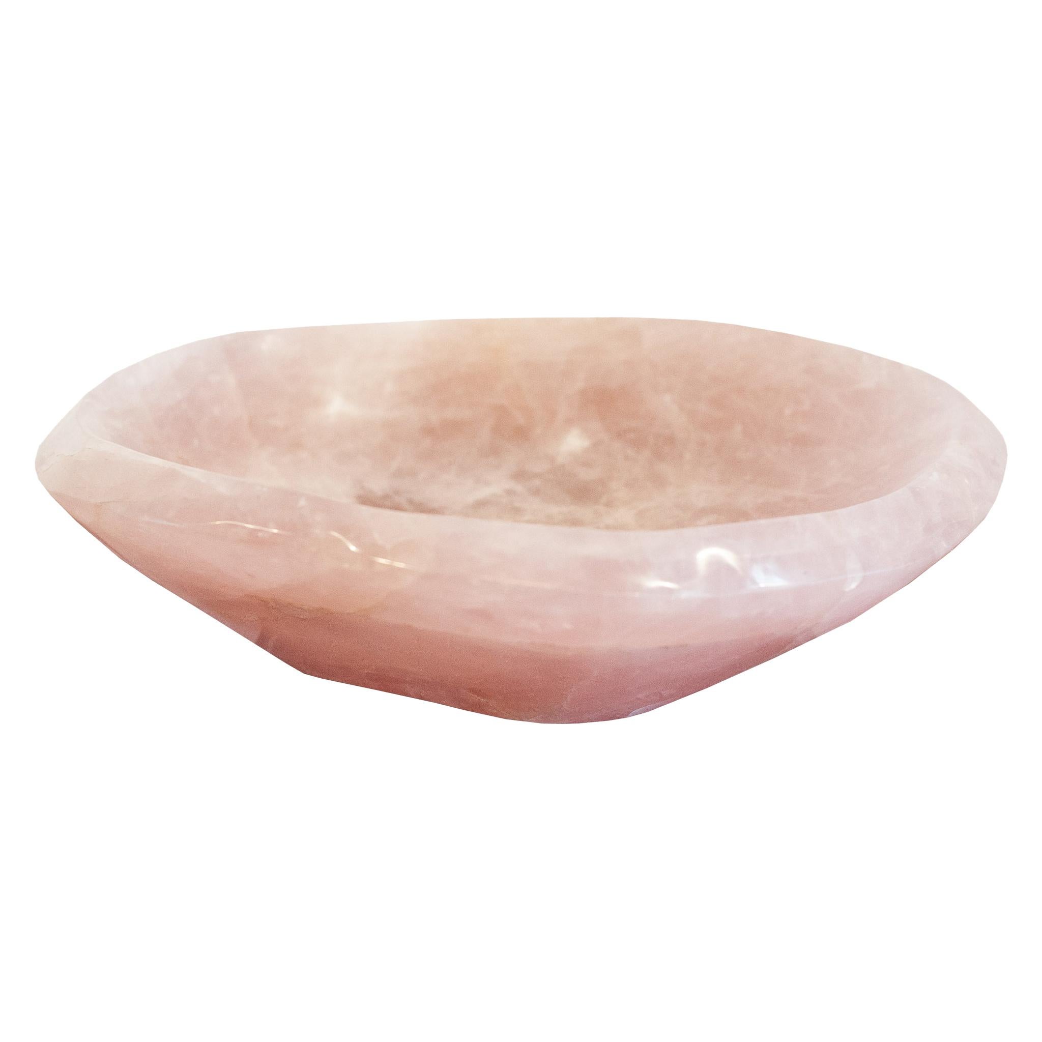 Contemporary Large and Thick Rose Quartz Crystal Bowl at 1stDibs