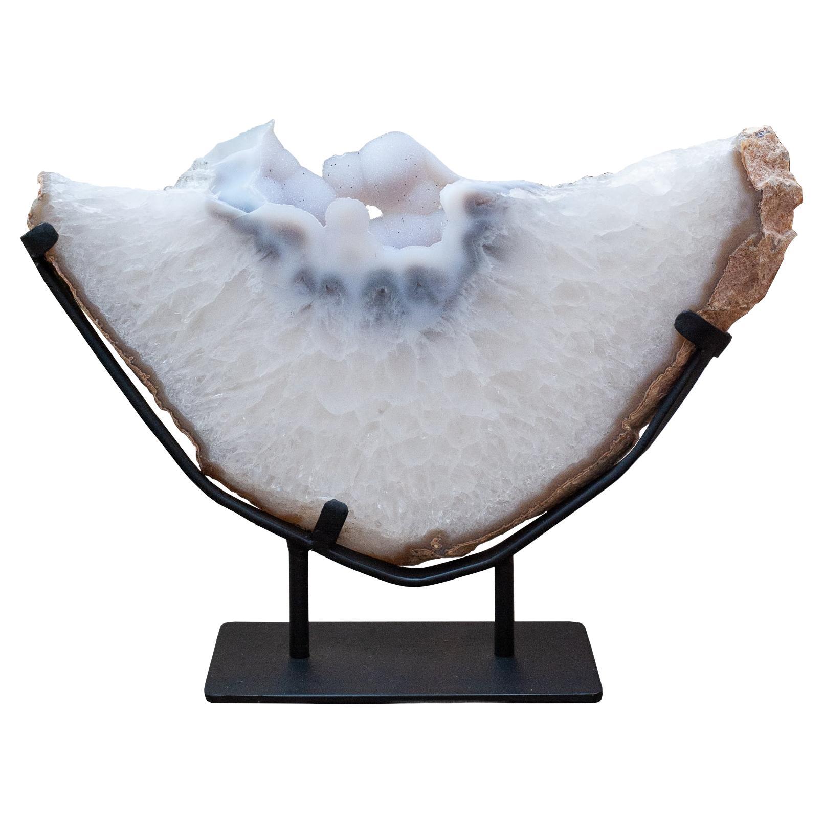 Two Agate Geode Slices Mounted on Forged Iron Stands at 1stDibs