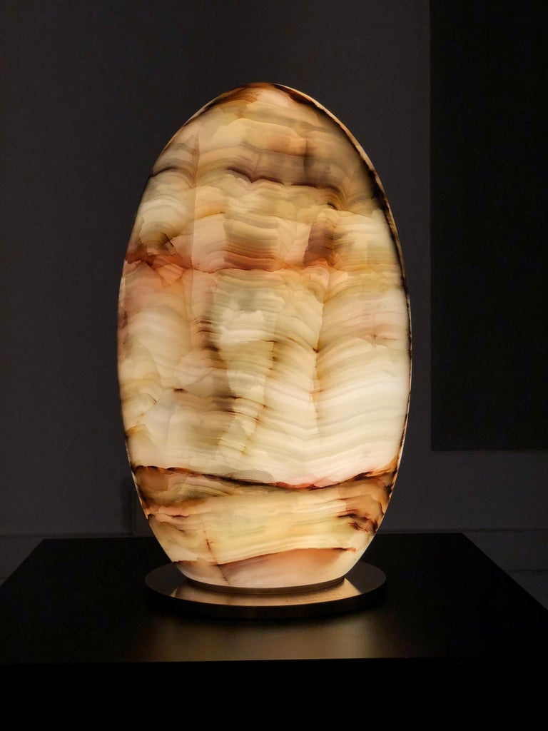 Contemporary Light Sculpture Rebirth in Green Onyx For Sale at 1stDibs