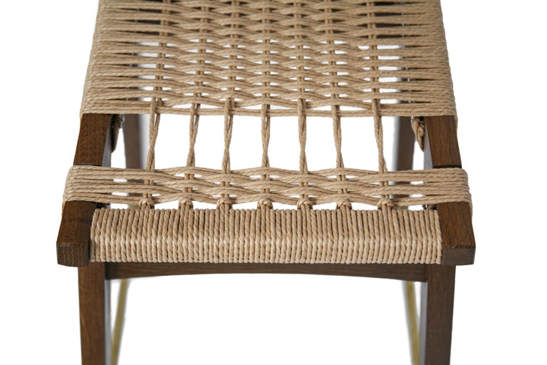 Contemporary lo-pi Bar Stool, Fumed Oak with Danish Cord Seat and Brass ...