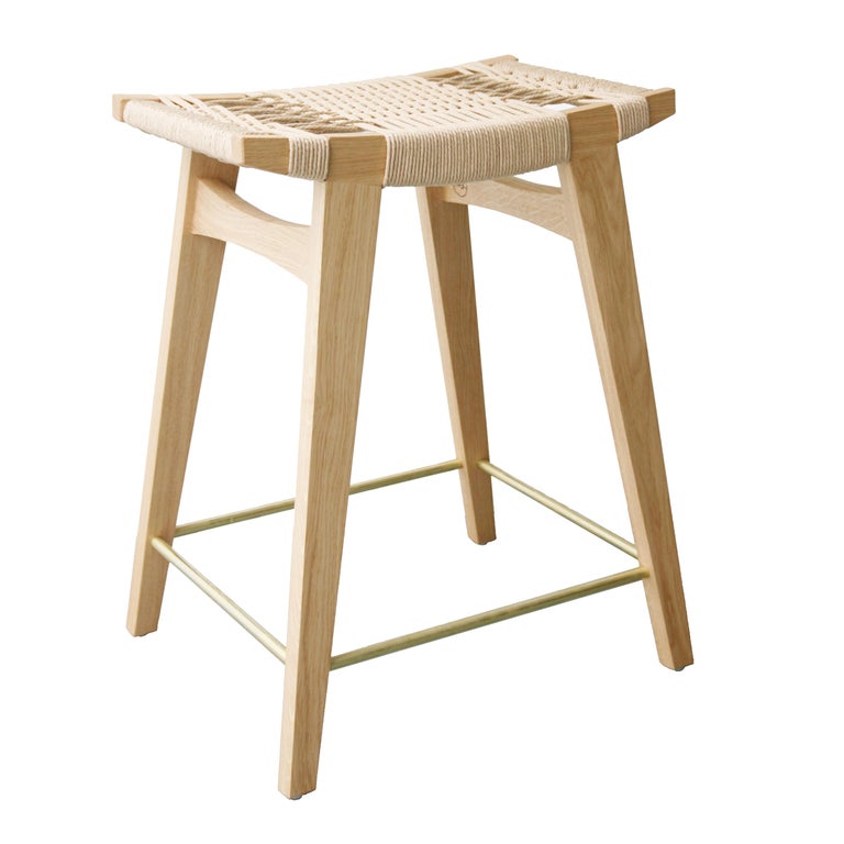 Contemporary Lo-Pi Bar Stool, Natural Oak with Danish Cord Seat and ...