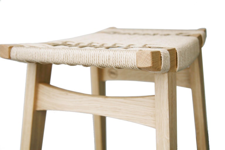Contemporary Lo-Pi Bar Stool, Natural Oak with Danish Cord Seat and ...