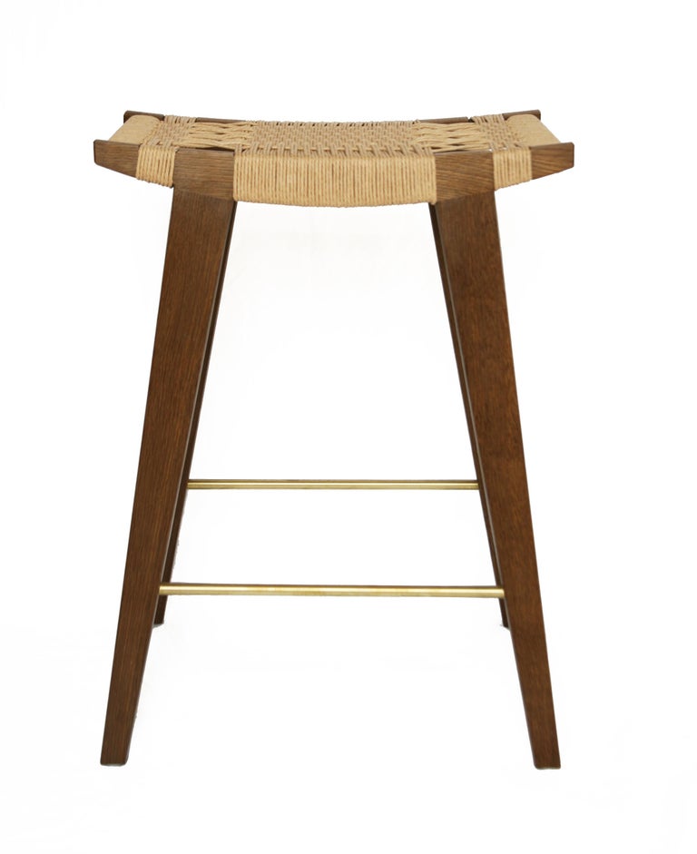 Contemporary Lo-Pi Bar Stool, Natural Oak with Danish Cord Seat and ...