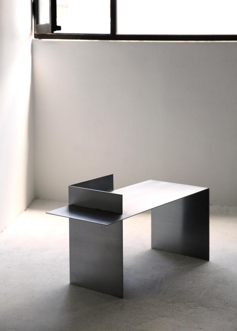 Contemporary Lock Metal Bench in Hand-Polished Iron For Sale at 1stDibs