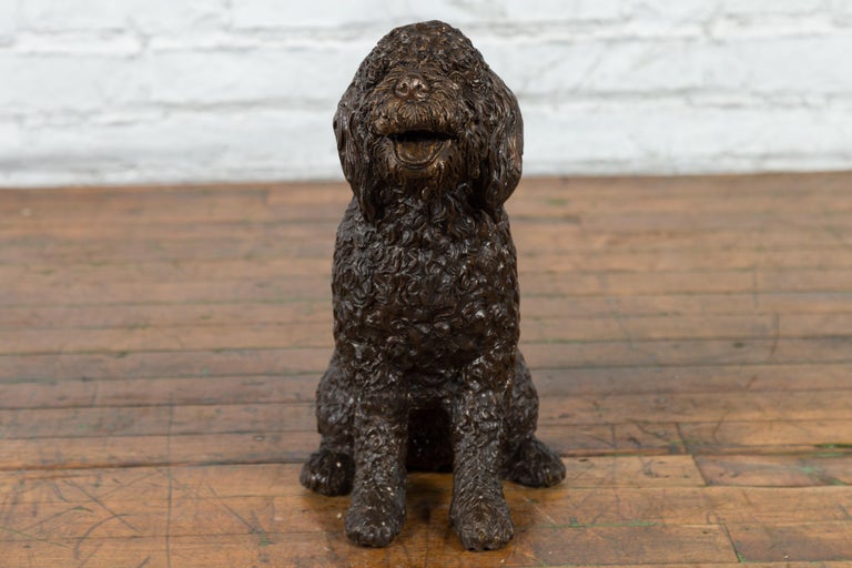 Contemporary Lost Wax Bronze Statue of Max the Labradoodle with Dark ...
