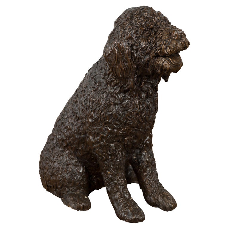 Contemporary Lost Wax Bronze Statue of Max the Labradoodle with Dark ...