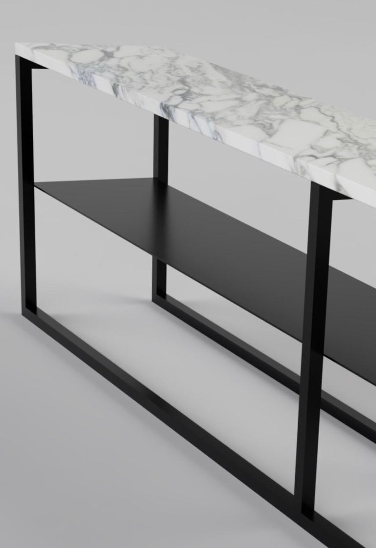Contemporary Low Slim Console in Marble and Powder-Coated Steel For ...