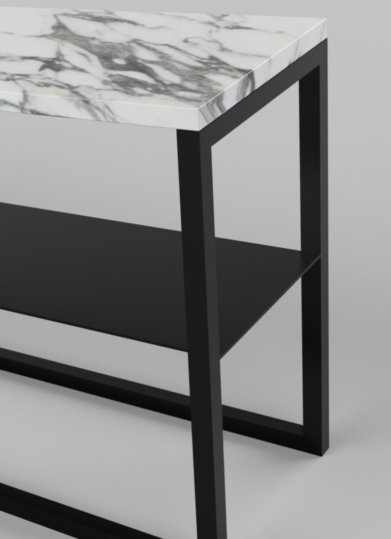 Contemporary Low Slim Console in Marble and Powder-Coated Steel For ...