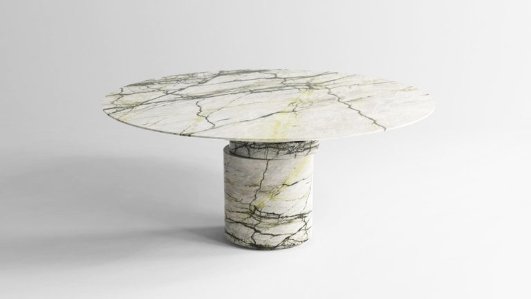Contemporary round dining table, Calacatta Verde marble, shifting disc ...