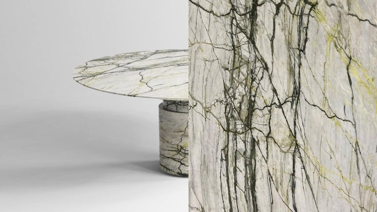 Contemporary round dining table, Calacatta Verde marble, shifting disc ...