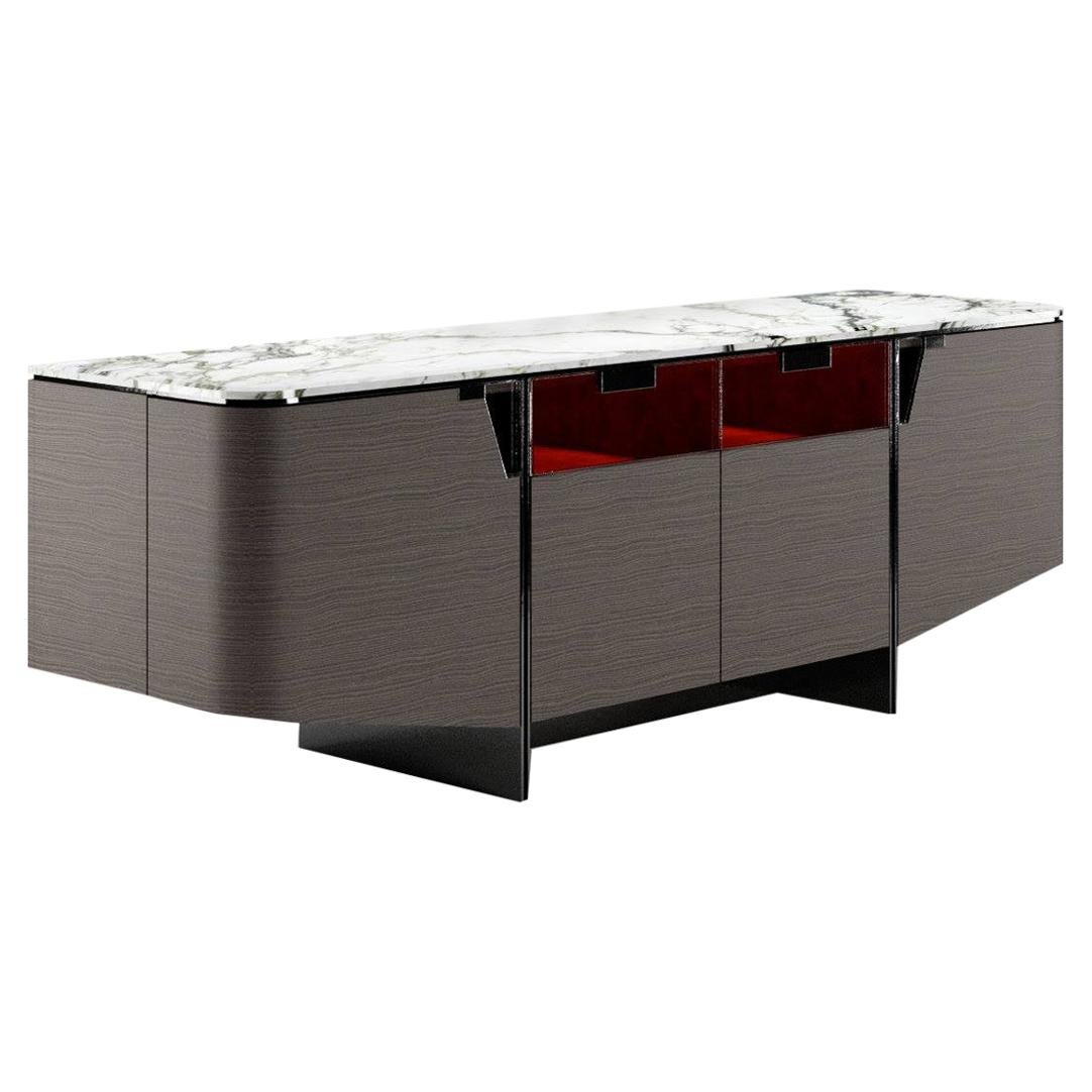 Storage unit, in Oak with metal trims, velvet covered drawers and ...