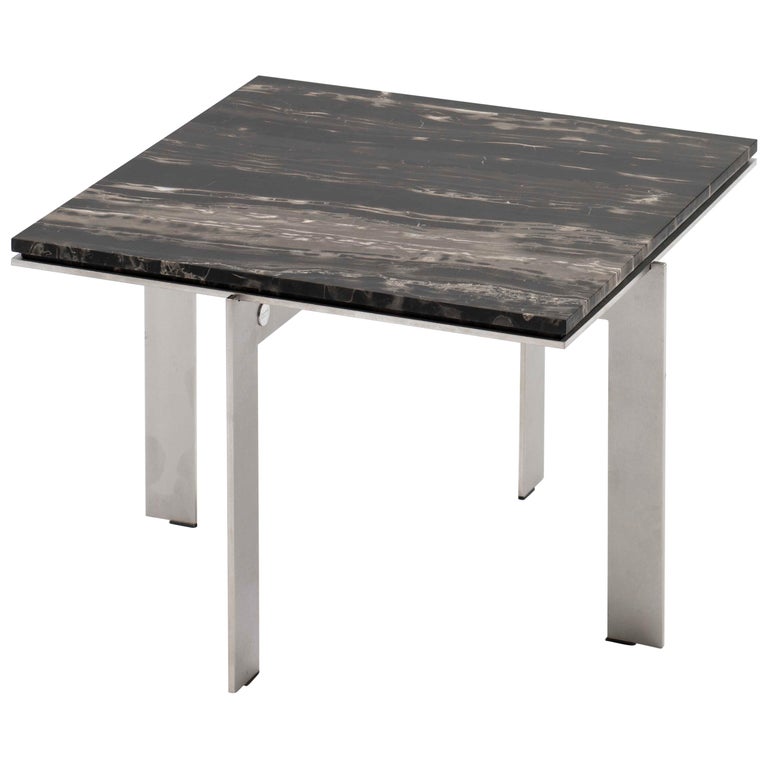 Modern contemporary square side table, stainless steel and marble ...