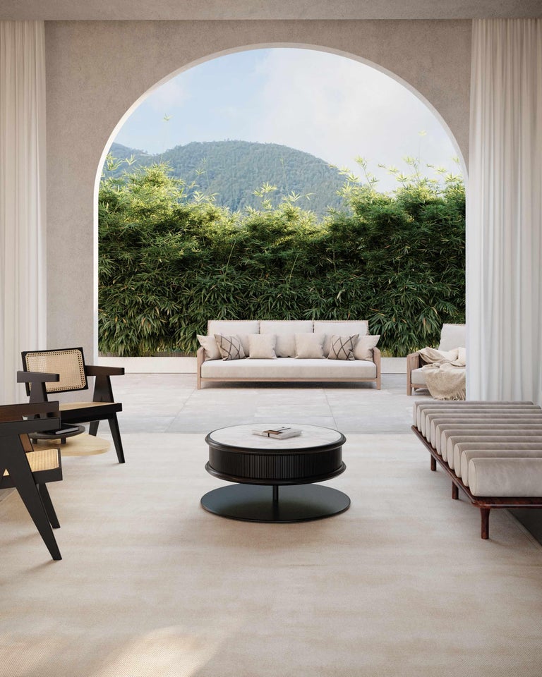 Table basse ronde contemporaine Matias Sagara italienne en noyer avec ...