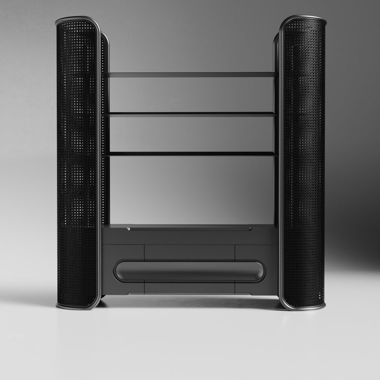 Contemporary Matias Sagaría Storage Bookcase Viennese Straw Wood Black ...