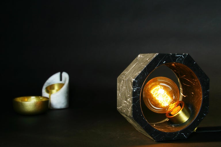Contemporary Matlight Octagon Minimalist Table Lamp in Black Marquina ...