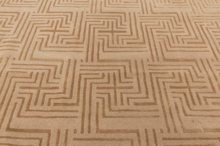 Contemporary Maze Design Beige Handmade Wool and Silk Rug by Doris ...