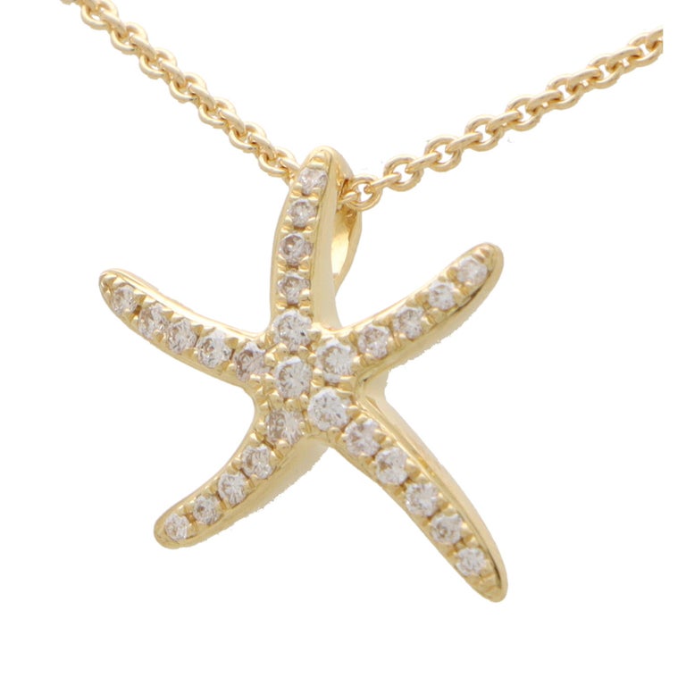 Contemporary Medium Diamond Starfish Pendant Necklace Set in 18k Yellow ...