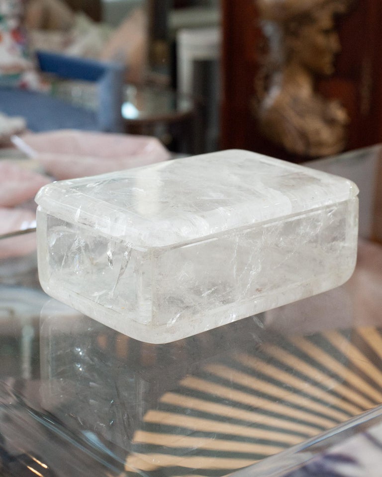 Contemporary Medium Rock Crystal Clear Quartz Box with Lid For Sale at ...