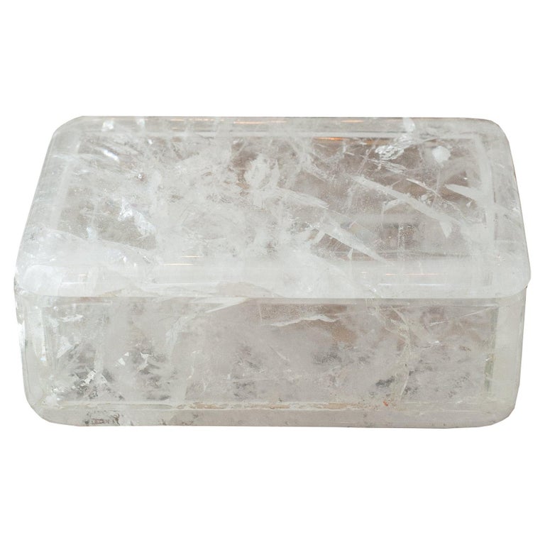Contemporary Medium Rock Crystal Clear Quartz Box with Lid For Sale at ...