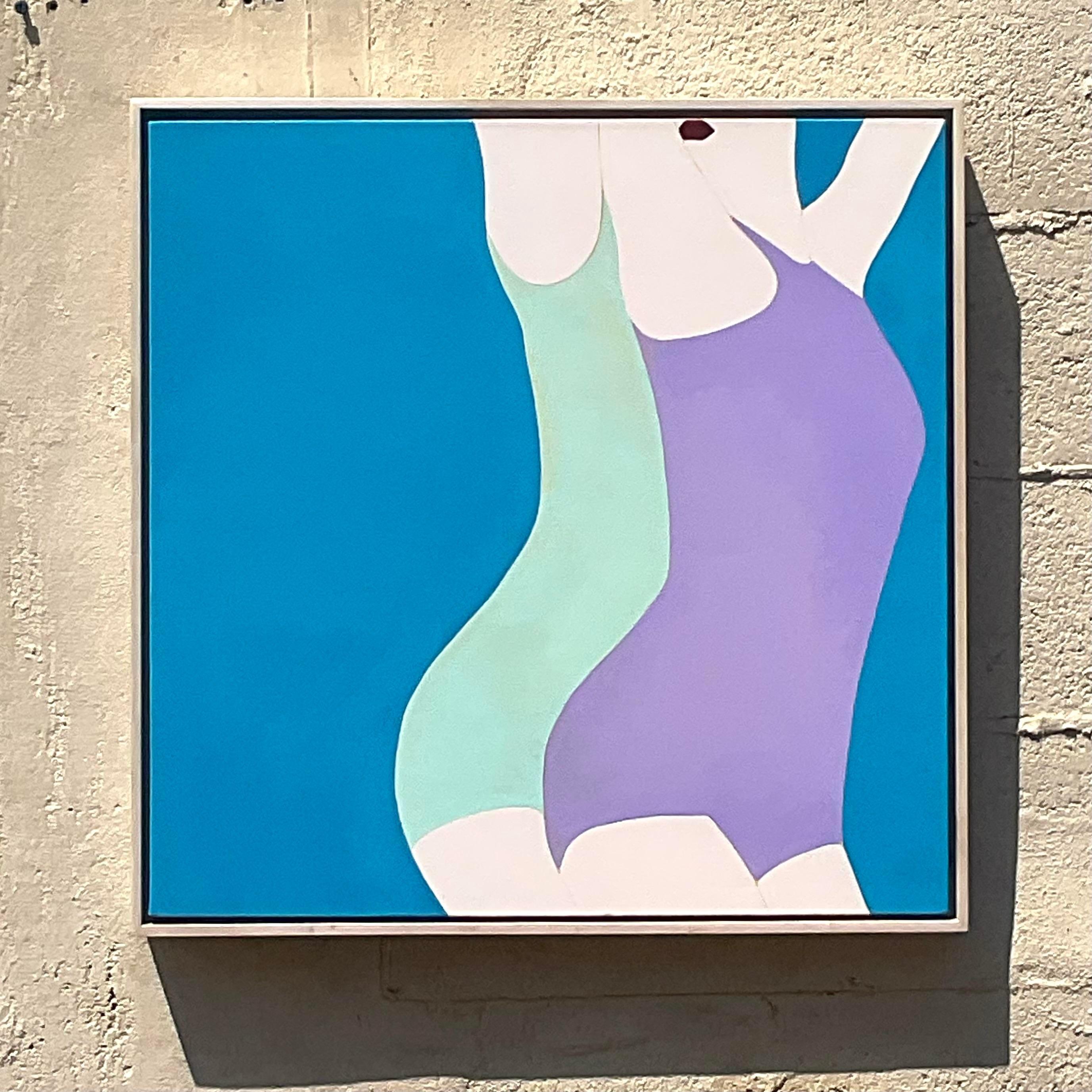 Contemporary Melo Porter Neo Expressionist Acrylic Color Block Figural ...