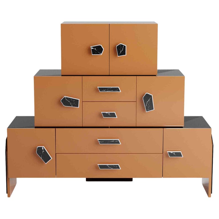 Contemporary Chest of Drawers in Orange Lacquer and Marble Details For ...
