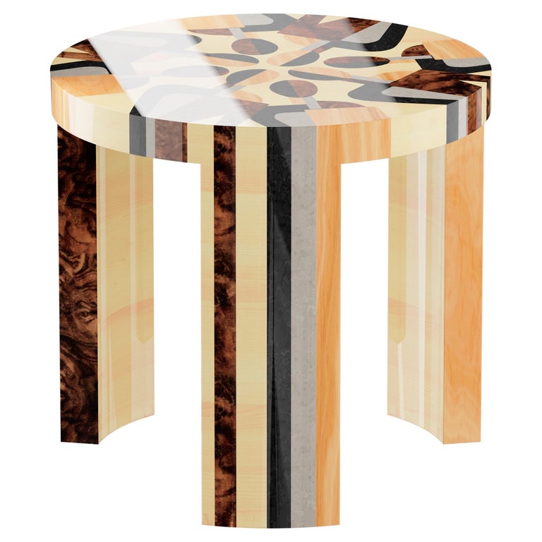 Contemporary Mid-Century Modern Round Side Table Malevich Print Wood ...