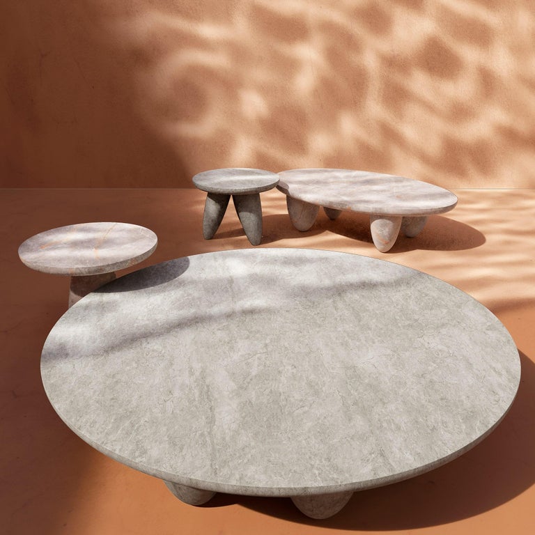 Contemporary Minimal Outdoor Indoor Round Center Table in Grigio Tundra ...