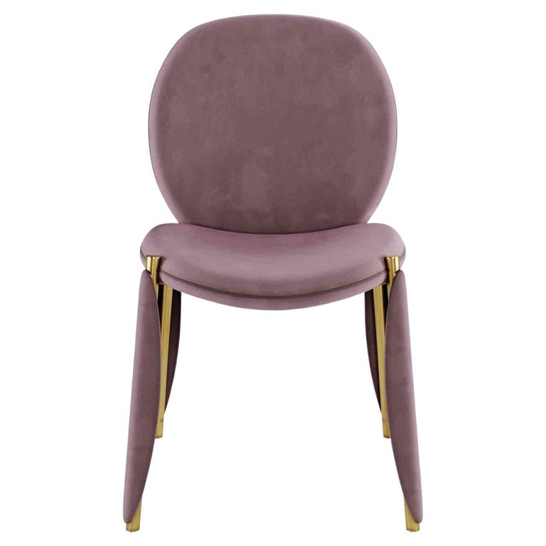 Contemporary Minimal Pink Velvet Dining Chair with Polished Brass ...