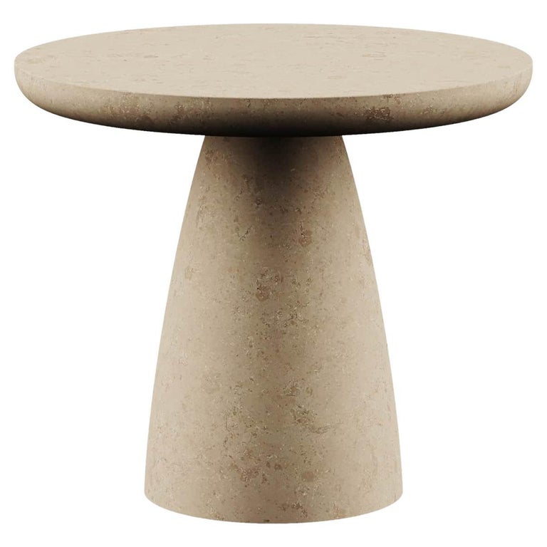Contemporary Minimal Round Coffee Side Table in Natural Beige Limestone ...