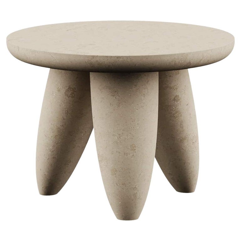 Contemporary Minimal Round Side Table 3 Legs in Natural Beige Limestone ...